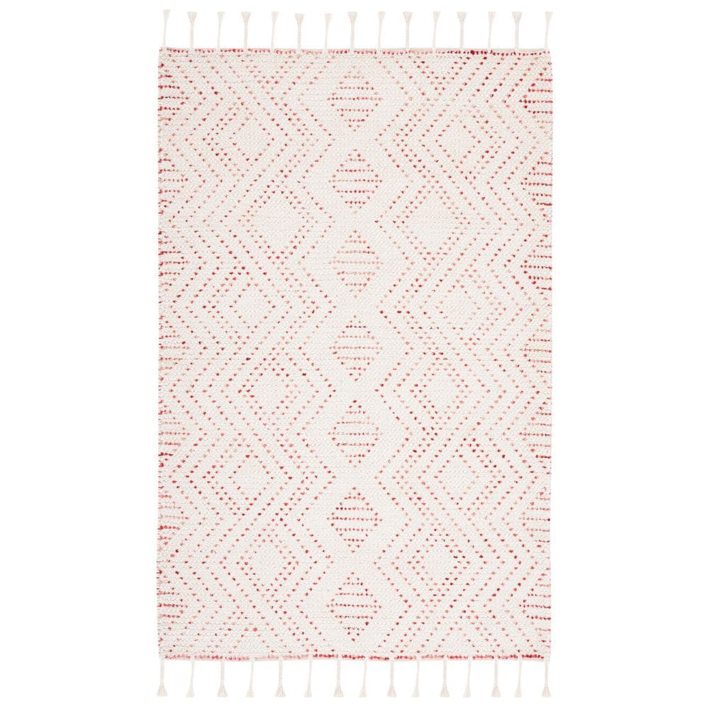 SAFAVIEH Natura 8 ft. x 10 ft. Ivory/Red Diamond Striped Zig-Zag Area ...