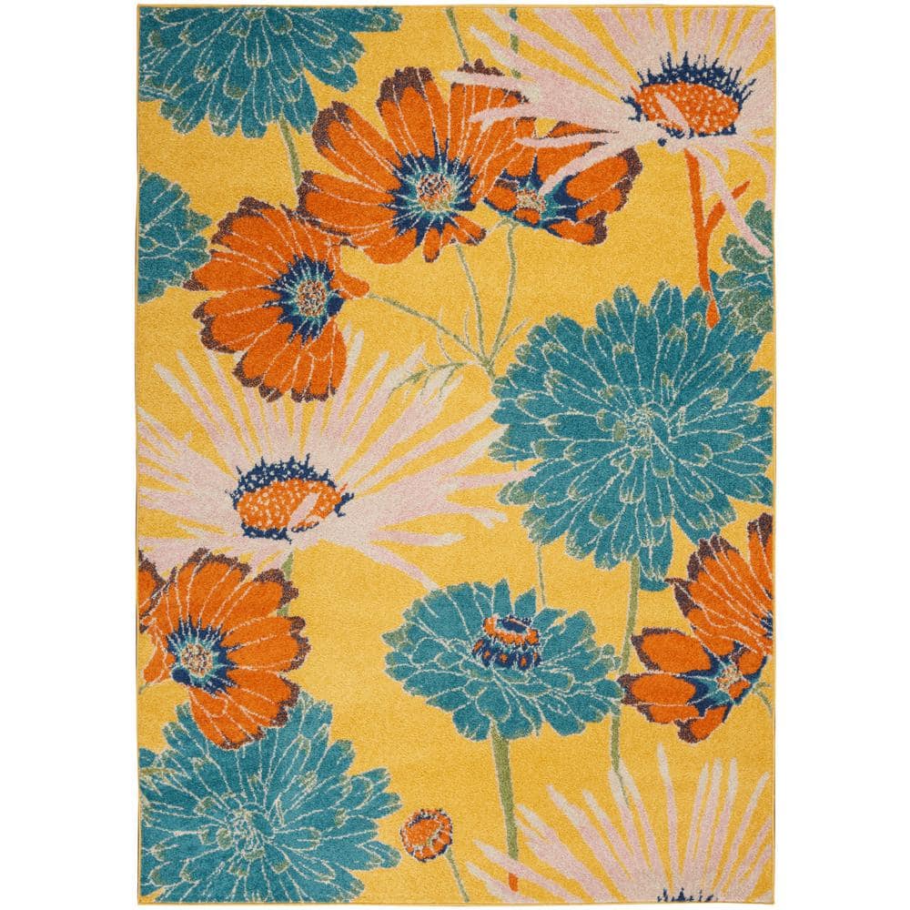Nourison Allur Yellow Multicolor 5 ft. x 7 ft. Floral Medallion Boho ...