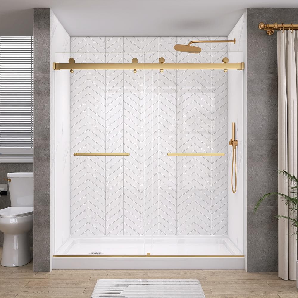 Getpro 72 in. W x 76 in. H Sliding Frameless Alcove Bypass Double Glass ...