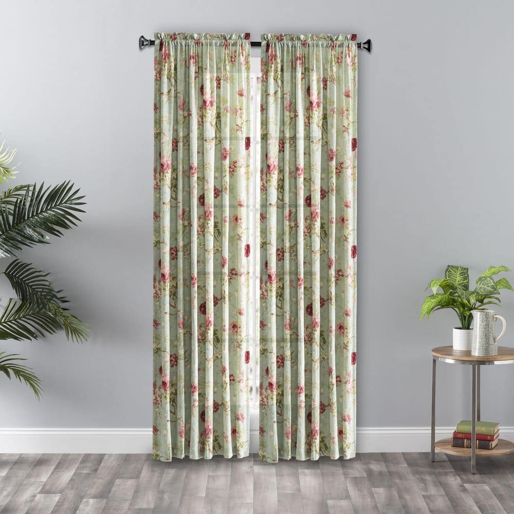 Ellis Curtain Balmoral Sage Floral Rod Pocket Room Darkening Curtain ...