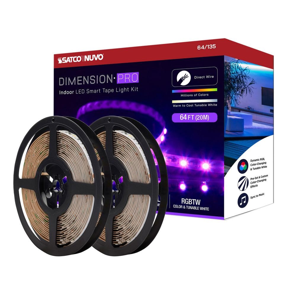 SATCO Dimension Pro Indoor 64 ft. Hardwired 68W Dimmable Cuttable RGB ...