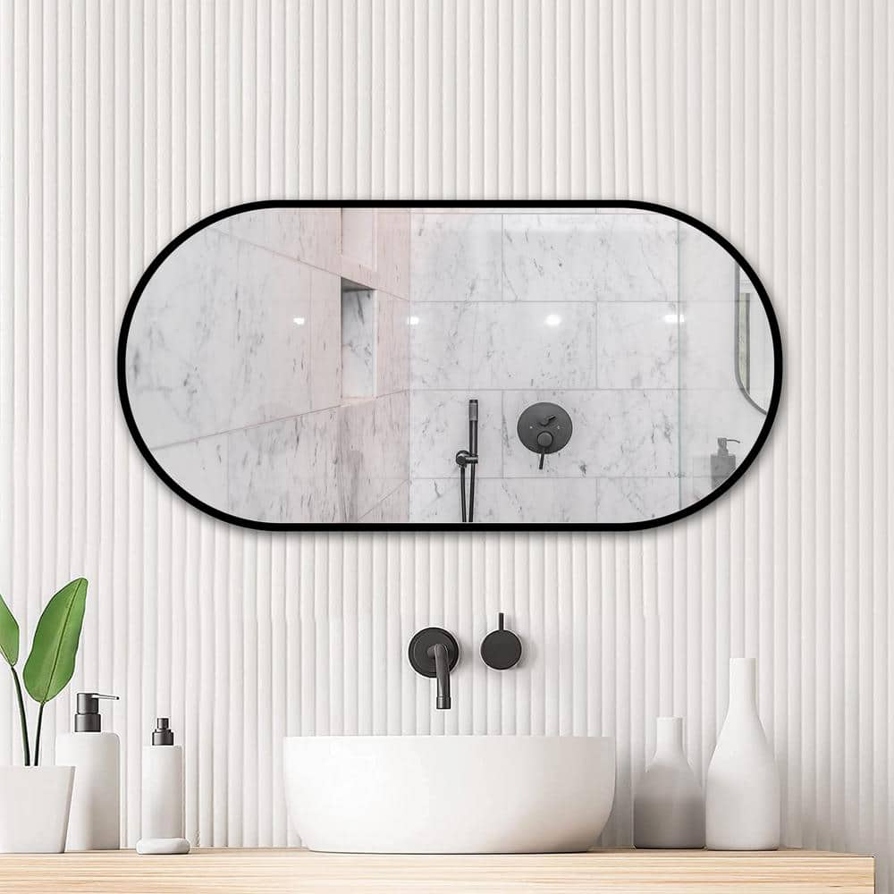 ANGELES HOME 36 in. W x 18 in. H Oval Metal Framed Vertical and ...