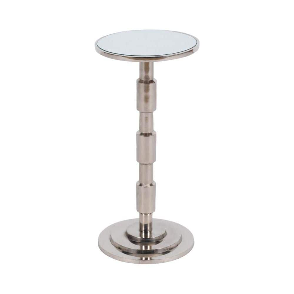 Liv & Skye 10 in. Silver Round Metal/Glass End Table with Mirror Top ...