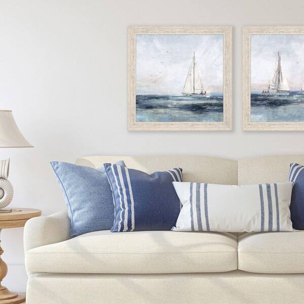 Paragon Blue Sailing by Blue 1 Piece Framed Canvas Transfer Coastal Art ...