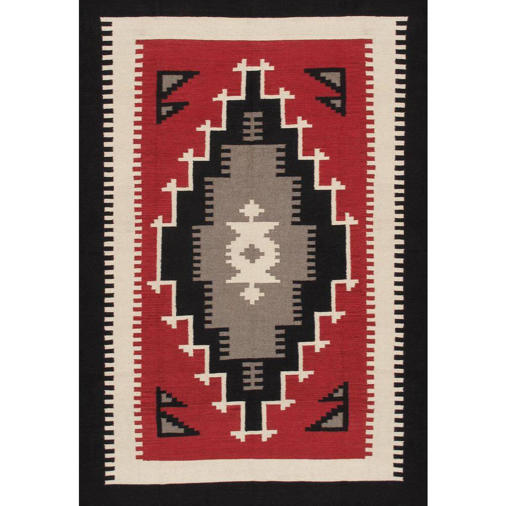 Pasargad Home Tuscany Red/Black 6 ft. x 9 ft. Geomatric Area Rug PNT ...