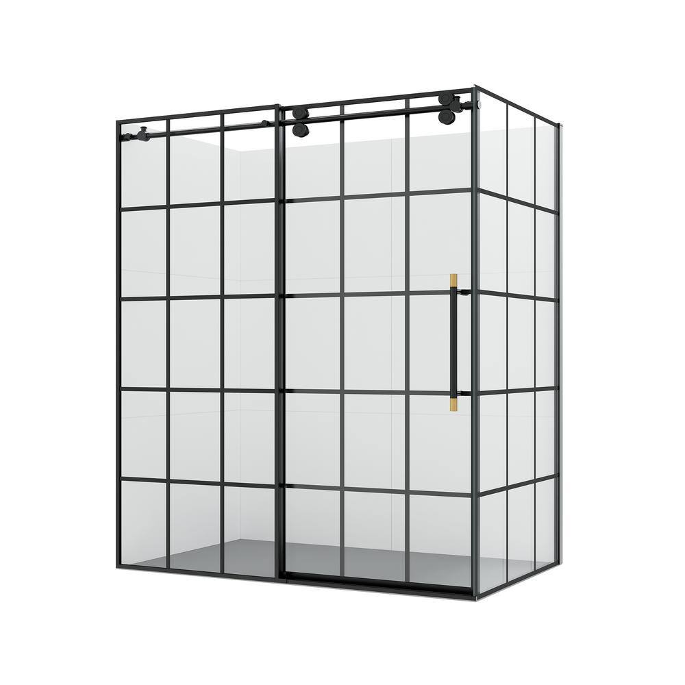 ROSWELL Puente 68 in. W x 78 in. H Rectangle Sliding Frameless Corner Shower Dooe Enclosure in ...