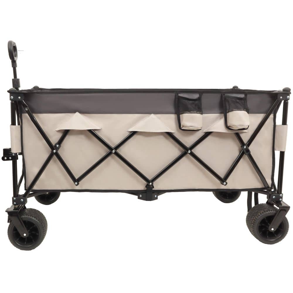 Khaki, 14 cu. ft. Steel Garden Cart Extended Heavy-Duty Foldable ...