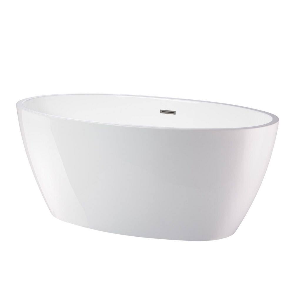 Vanity Art 59 in. Acrylic Flatbottom Freestanding Bathtub in White/Brushed Nickel VA6834-BN-M ...
