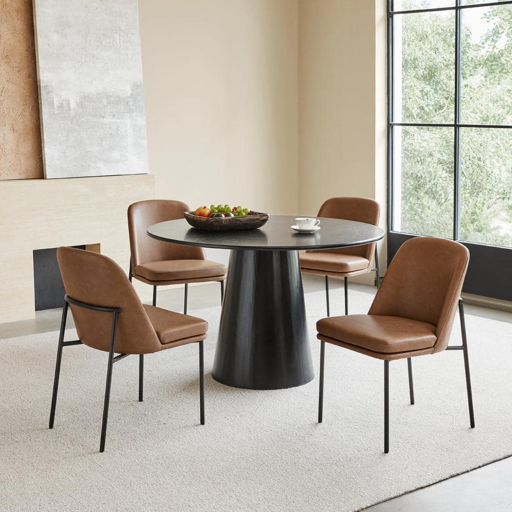 Spruce & Spring Solsticeon Saddle Brown Fabric Dining Chairs with Metal ...