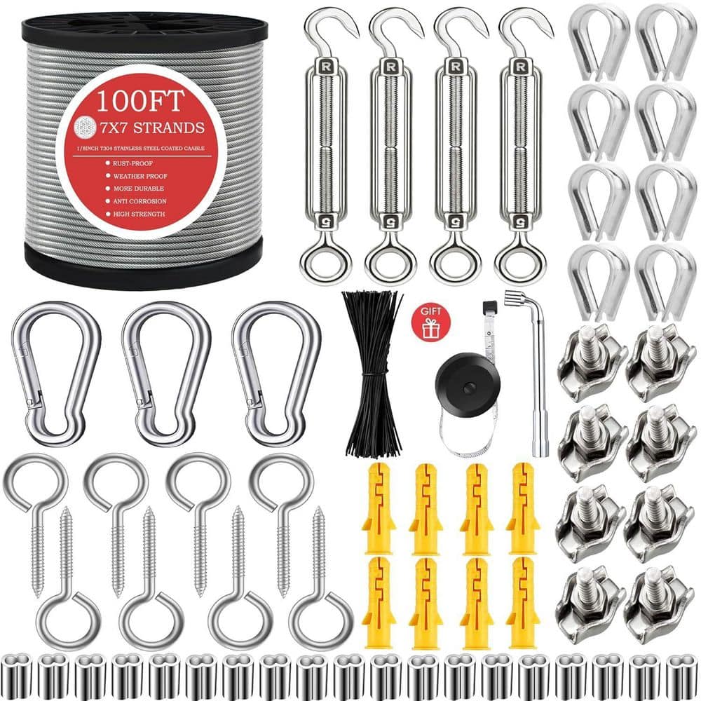 Laybus 1/8 in. x 100 ft. Wire Rope Kit for String Light Hanging Kit ...