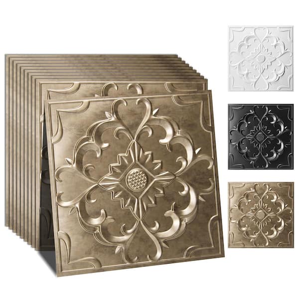 Amzdepot Antique Gold 2 x 2 ft. Elegant French Floral Decorative PVC ...