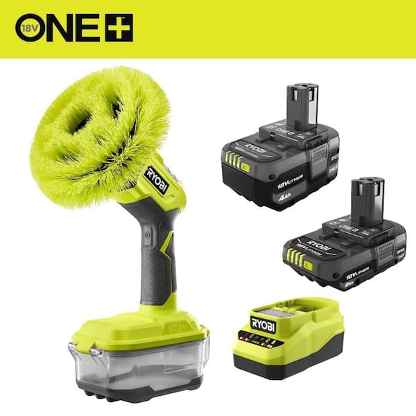 RYOBI ONE+ 18V Cordless VORTEX Power Scrubber Kit with 2.0 Ah Battery ...