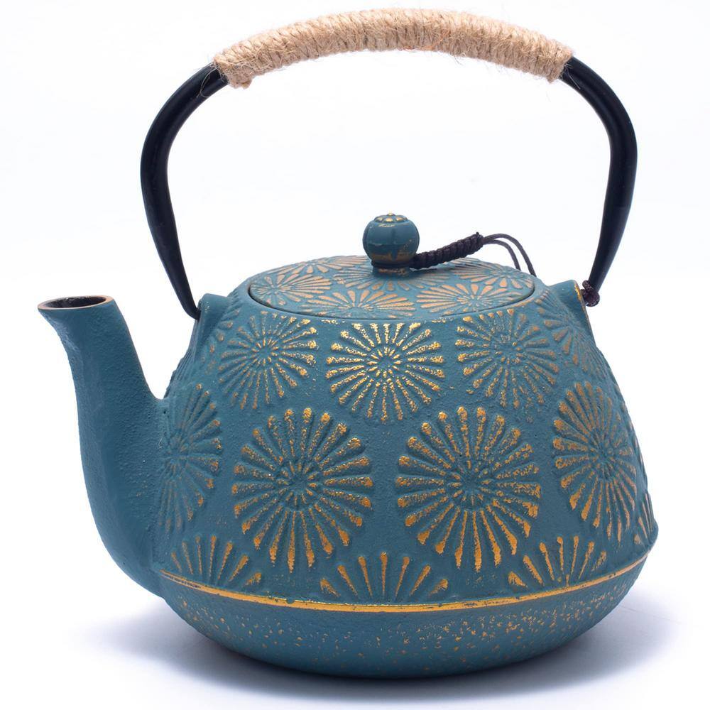 Numhew 4-Cup Blue Cast Iron Tea Pot with Enameled Interior, 40 oz. Tea ...