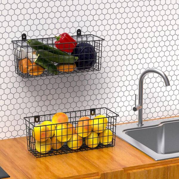 Black 6.6 in. x 14.7 in. Metal Decorative Basket (Set of 2) Z0BC83X7FT ...