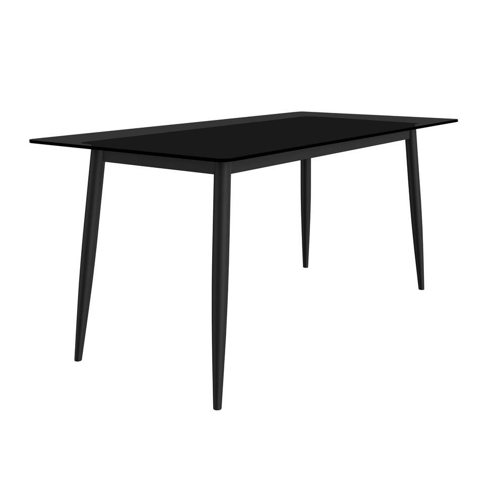 Leisuremod Zayle Modern Round Black Glass 55 in. Tabletop 4 Legs Base Dining Table Dining Table ...