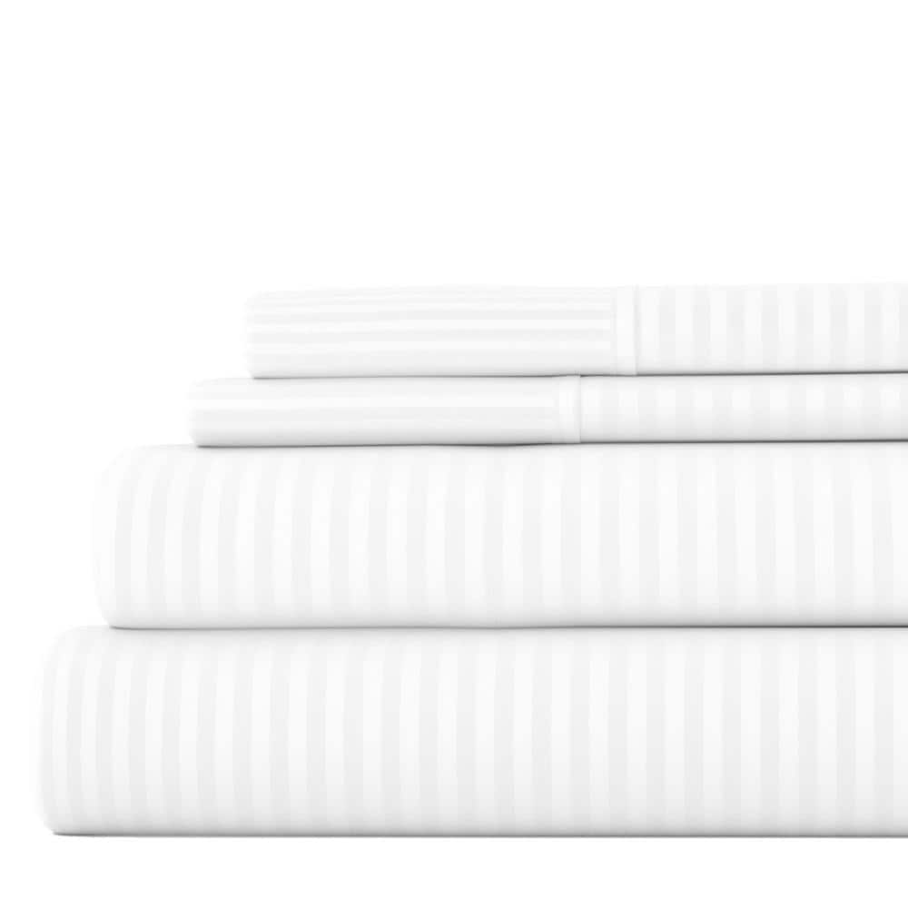 Becky Cameron 4-Piece White Striped Microfiber Queen Sheet Set IEH ...