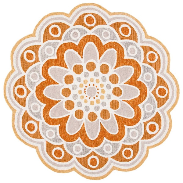 SAFAVIEH Novelty 6 ft. x 6 ft. Gray/Rust Floral Round Area Rug NOV101C ...