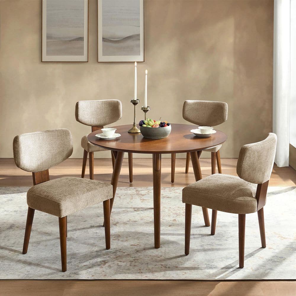 JAYDEN CREATION Lydia Sand Polyester Dining Chair with Solid Wood Legs ...