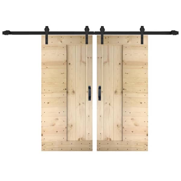 ISLIFE K Style 36 in. x 84 in. Unfinished Soild Wood Sliding Barn Door ...
