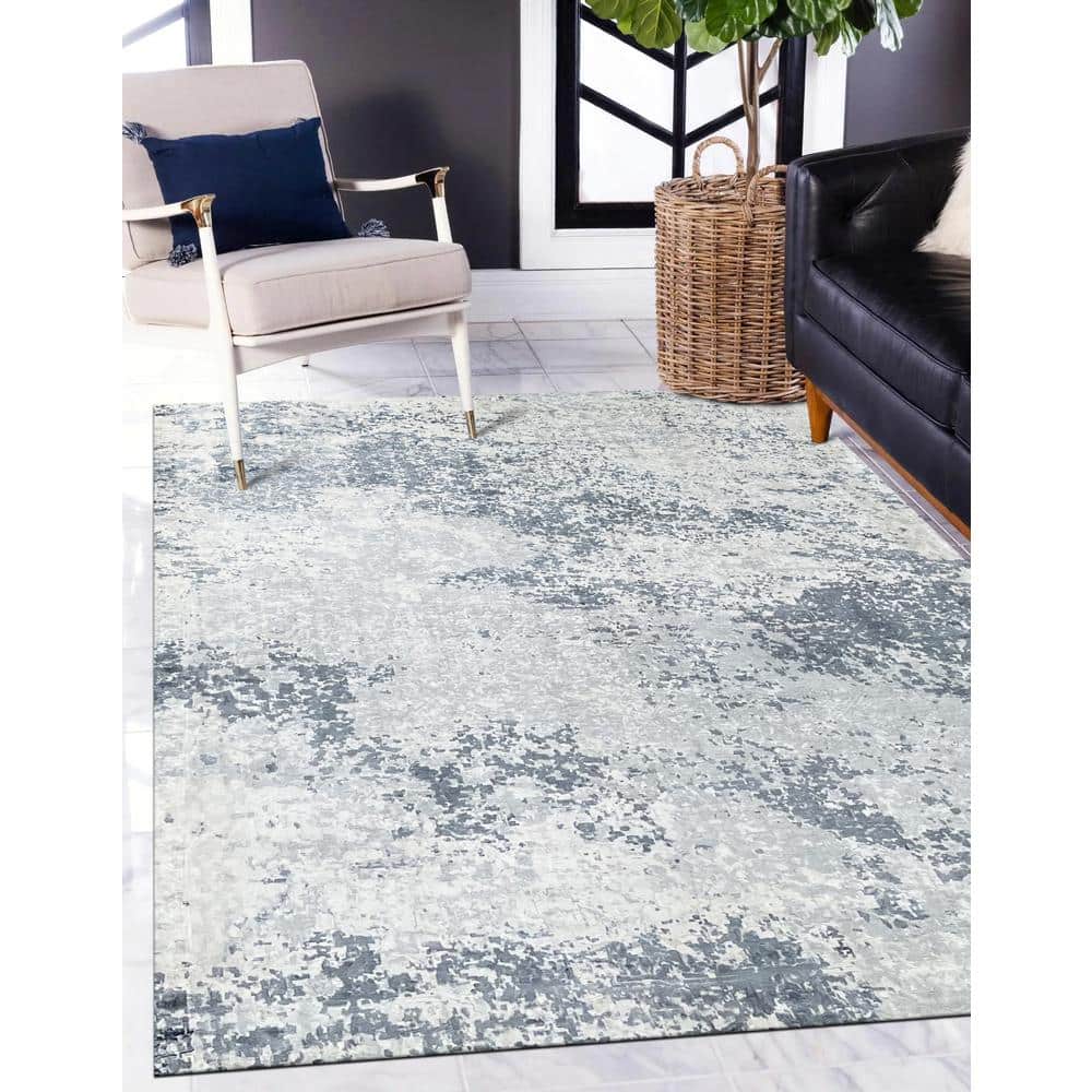 EORC Gray 7 ft. x 9 ft. Transitional Traditional Knot Area Rug ...