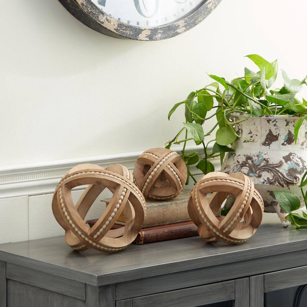 Litton Lane Light Brown Wood Handmade Beaded Geometric Sculpture (Set ...