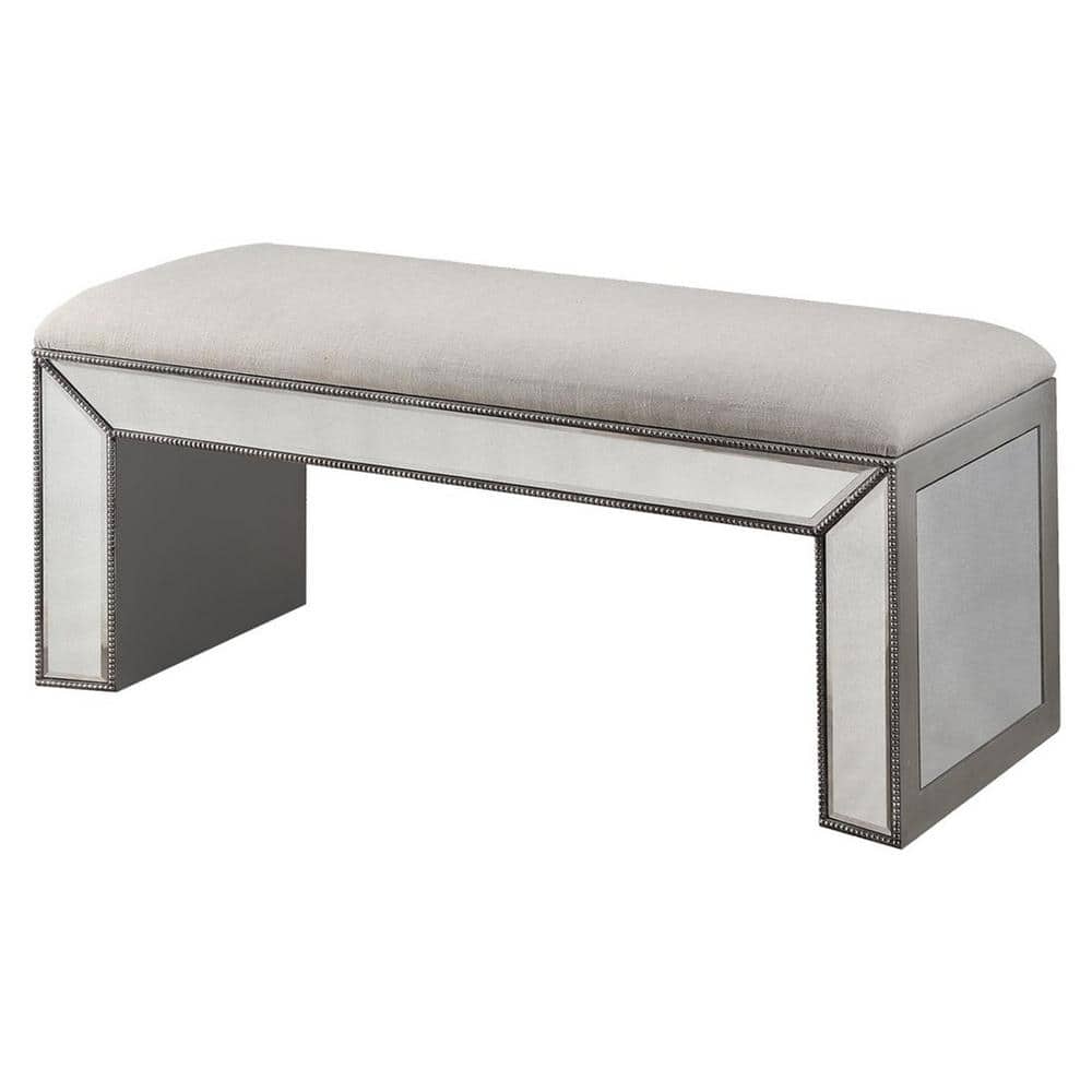 Best Master Furniture Winney Silver Mirrored Bedroom Bench 44 in. D x ...