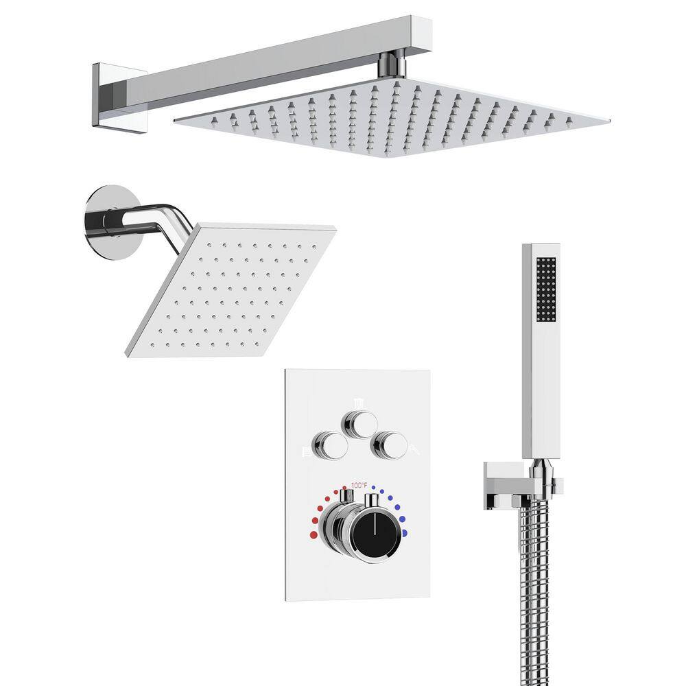 YAWWALK Thermostatic 7-Spray 12 in. and 6 in. Wall Mount Shower System ...