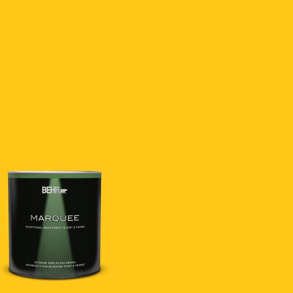BEHR MARQUEE 1 qt. #P300-7 Unmellow Yellow Semi-Gloss Enamel Exterior ...