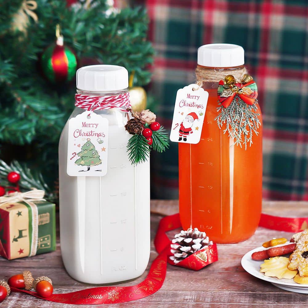 Wudkey 32 oz. Reusable Glass Milk Bottles with Silicone Dispenser Cap ...