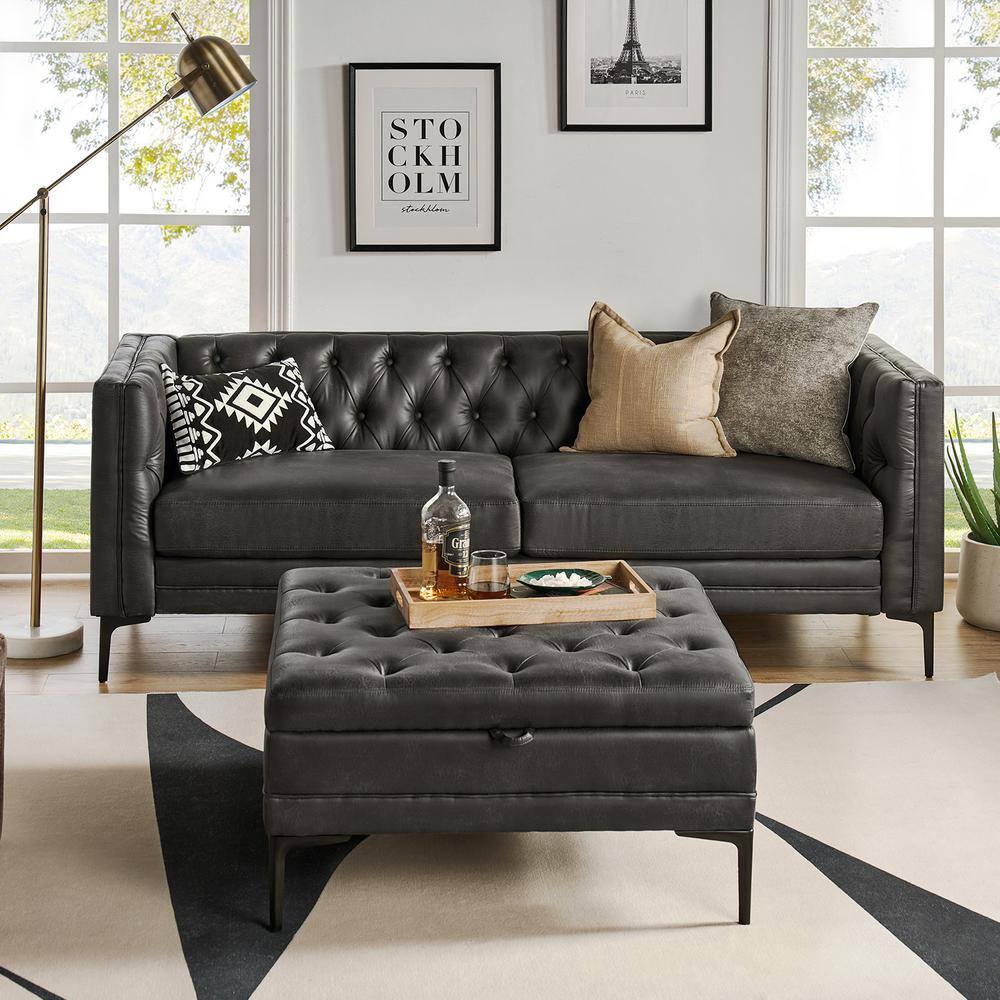 JAYDEN CREATION Eridu 2-Piece Charcoal Upholstered Polyester Button ...