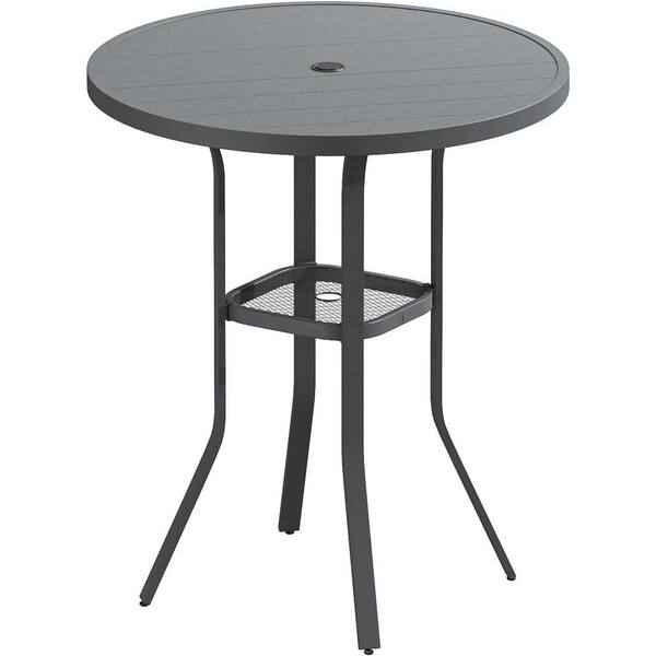 vicllax 27.6 in. Gray Round Metal Patio Dining Table, All-Weather ...