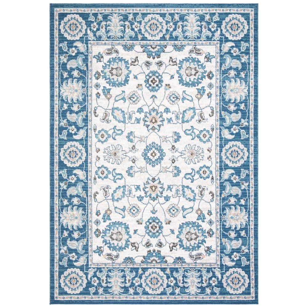 SAFAVIEH Liberty 5 ft. x 8 ft. Dark Blue/Ivory Border Floral Area Rug ...