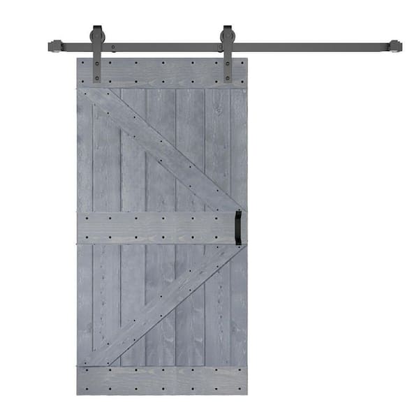 ISLIFE K Style 36 in. x 84 in. Dark Gray Finished Soild Wood Sliding ...
