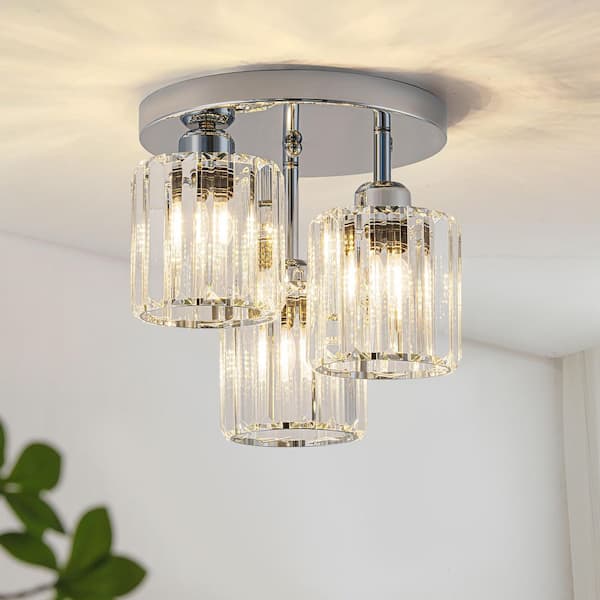 TinHon 10 in. 3-Light Modern Chrome Flush Mount Ceiling Light with ...