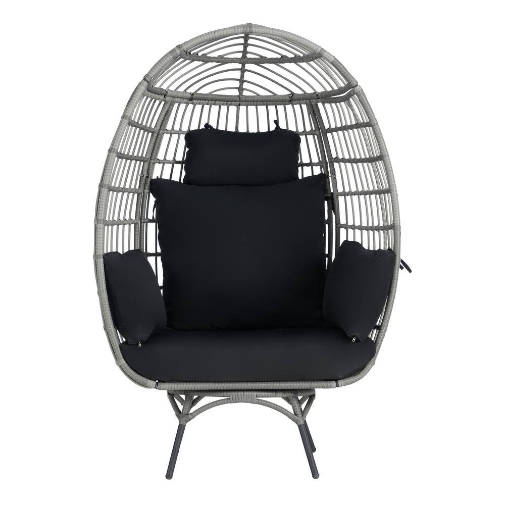 BFB Oversized Patio Gray Wicker Swivel Egg Chair, Indoor Outdoor Rattan ...