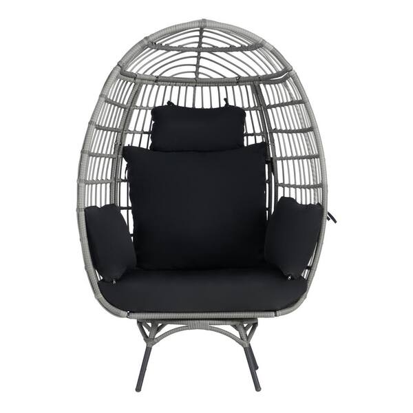 BFB Oversized Patio Gray Wicker Swivel Egg Chair, Indoor Outdoor Rattan ...