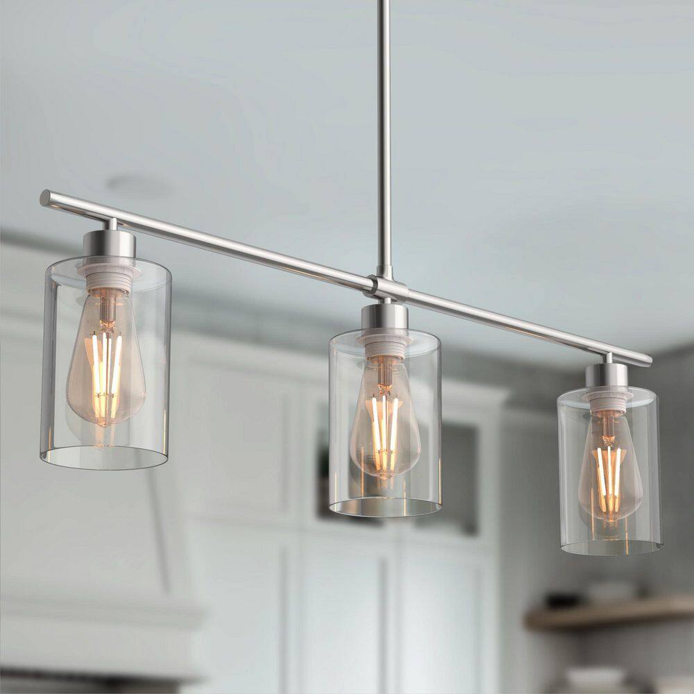 Briignite 180-Watt 3-Light Chrome Kitchen Island Linear Pendant Mini ...