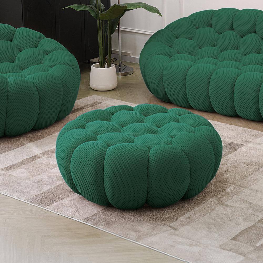 Magic Home 41.3 in. Armless 3D Knitted Fabric Bubble Sofa Upholstered Ottoman in Green MH ...