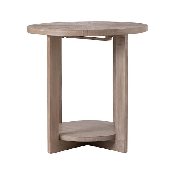 FUIN Rustic Farmhouse 24 in. Gray Round Wood End Table with Distressed ...