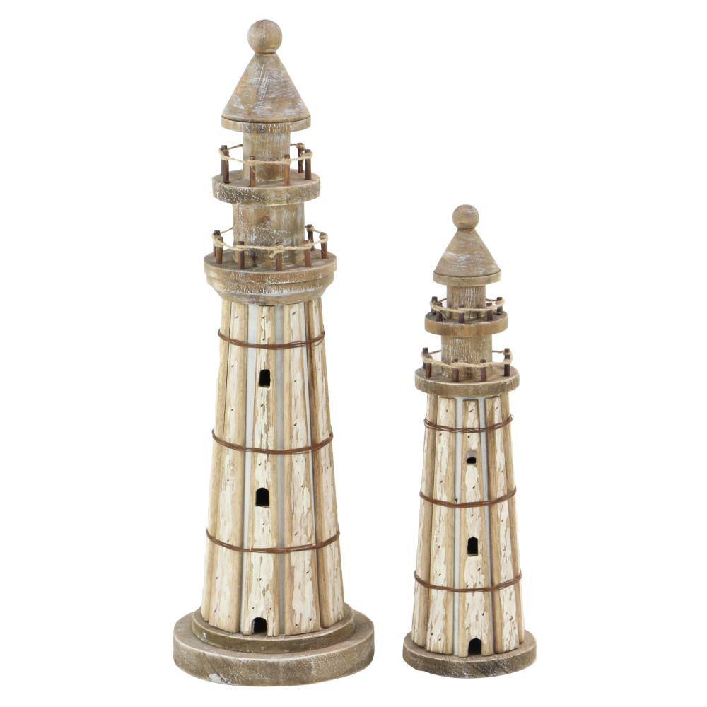 Litton Lane Brown Wood Light House Sculpture (Set of 2) 38787 - The ...