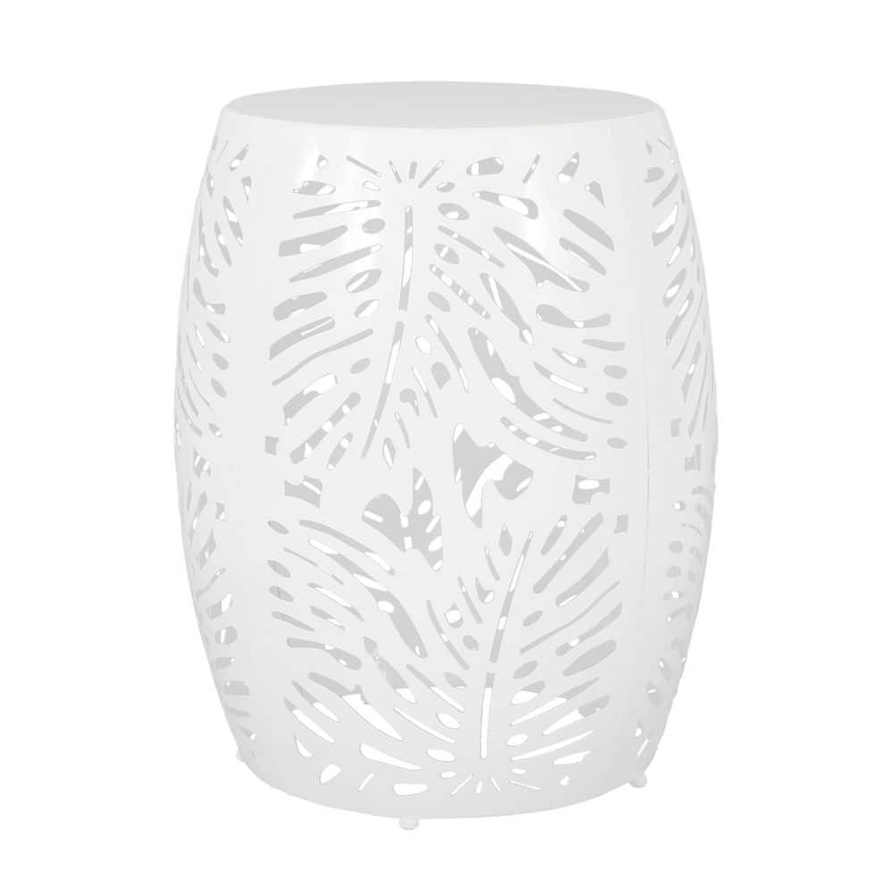 16.5 in. W x 20.5 in. H Metal White Outdoor Side Table with Iron Cut ...