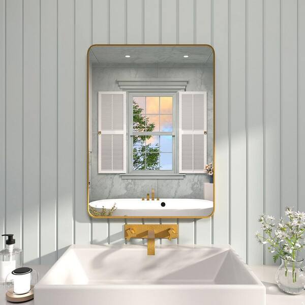 tydex Lunaris 32 in. W x 24 in. H Rectangular Framed Wall Bathroom Vanity Mirror in Gold DXWM ...