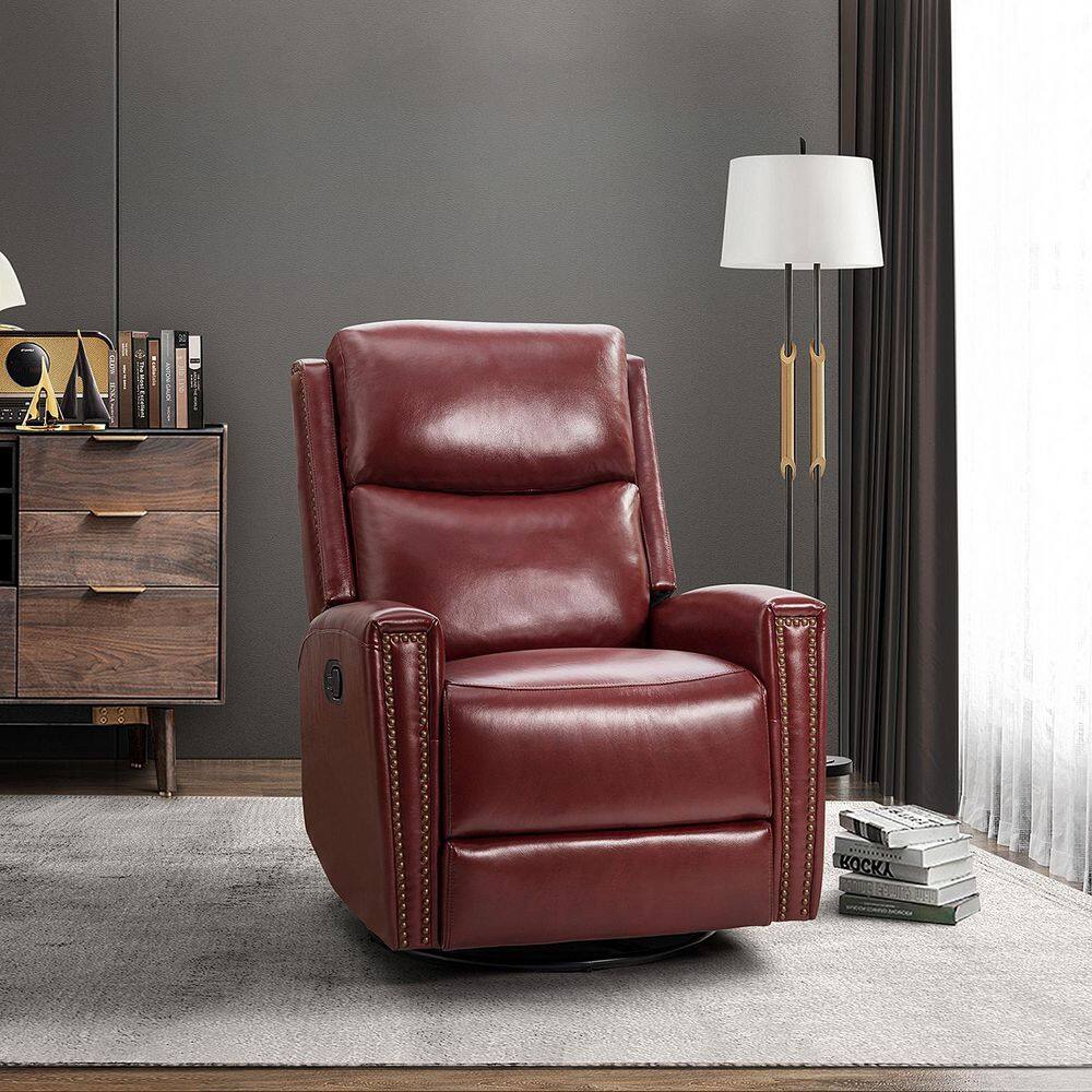 ARTFUL LIVING DESIGN Savino Burgundy Leather Swivel Rocker Recliner ...