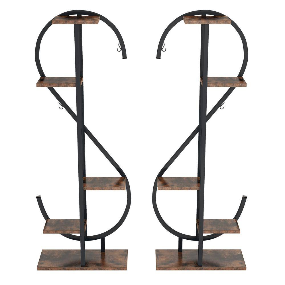 BYBLIGHT Wellston 60.6 in. Brown 5-Tier Indoor Plant Stand with 4-Hooks ...