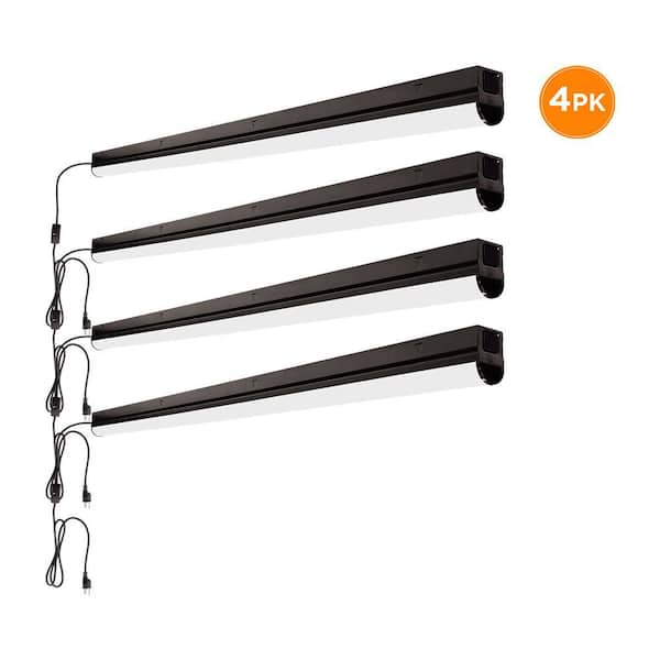 Commercial Electric 4-Pack 4 ft. Garage LED Linkable Matte Black Strip ...