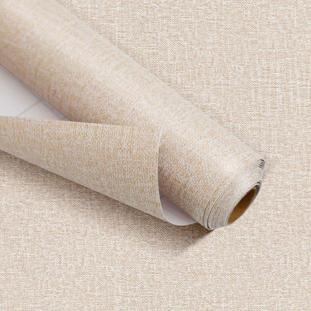 Jeedeson Beige Linen Texture Vinyl Peel and Stick Wallpaper Roll ...