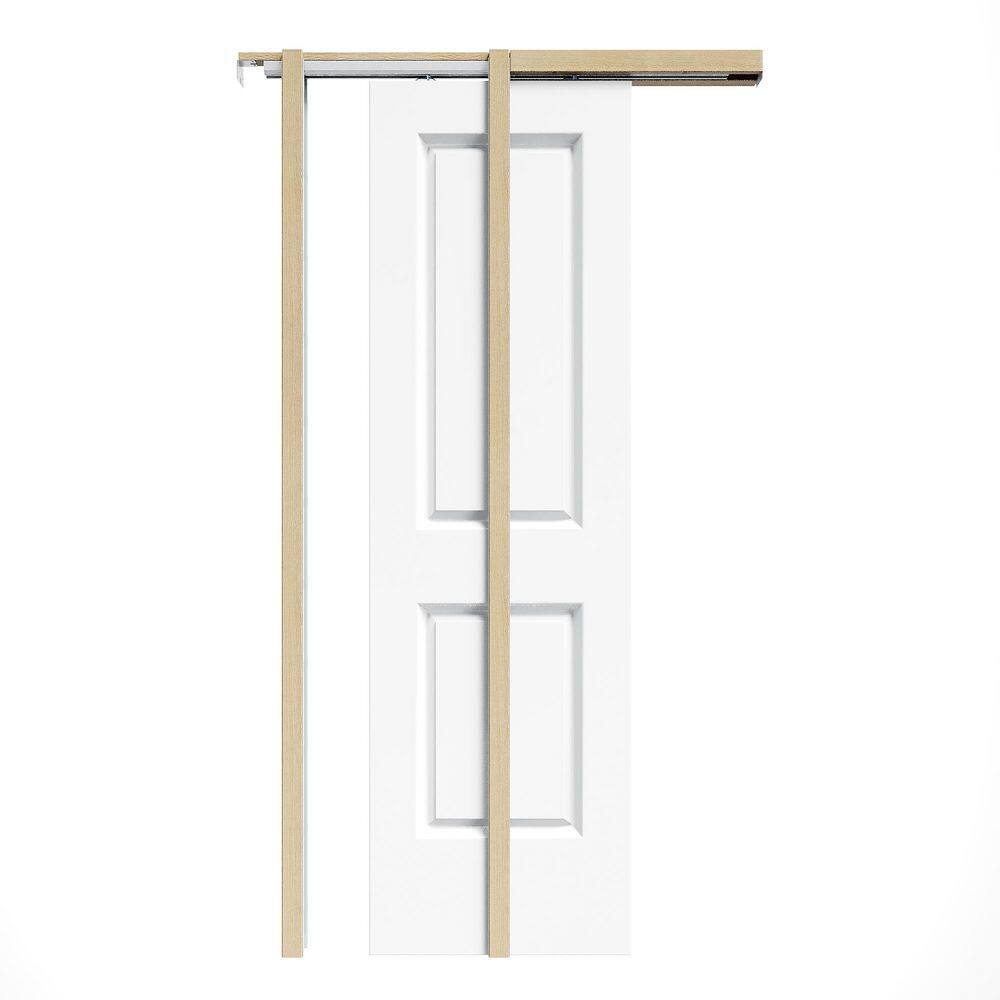 EH PUERTA 24 in. x 80 in. White Primed 2-Panel Hollow Core Wood Pocket ...