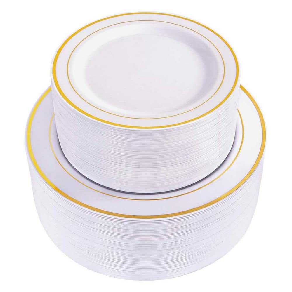 Adrinfly Gold and White Disposable Plastic Plates (120-Pieces) for ...