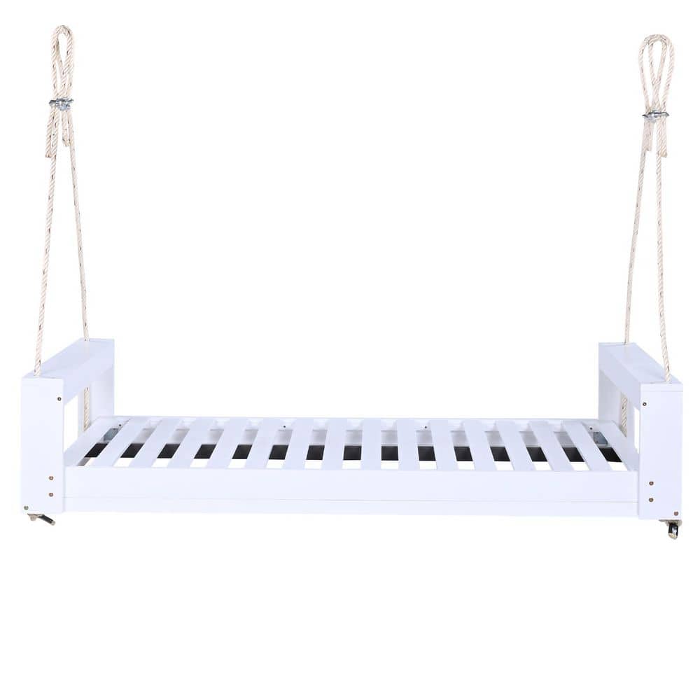 2-Person Seating Wood Porch Swing, Twin Size Porch Swing with Hemp ...