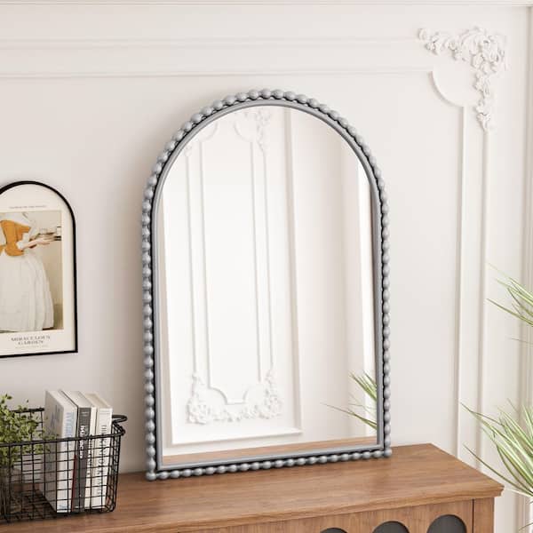 Silver 24 in. W x 35 in. H Classic Arched Metal and MDF Framed Mirror ...
